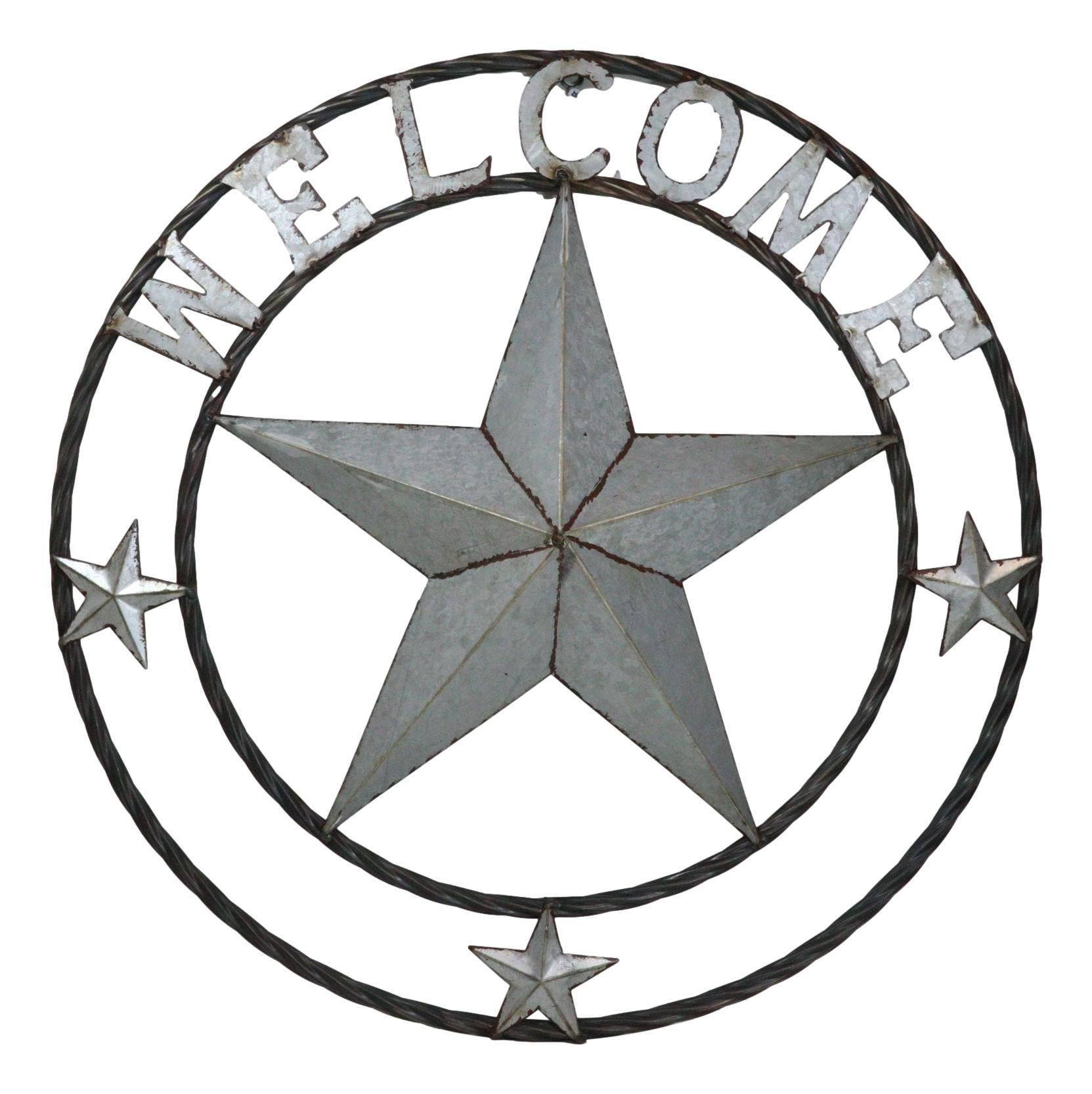 Large 24"D Rustic Western Lone Star Welcome Galvanized Metal Wall ...