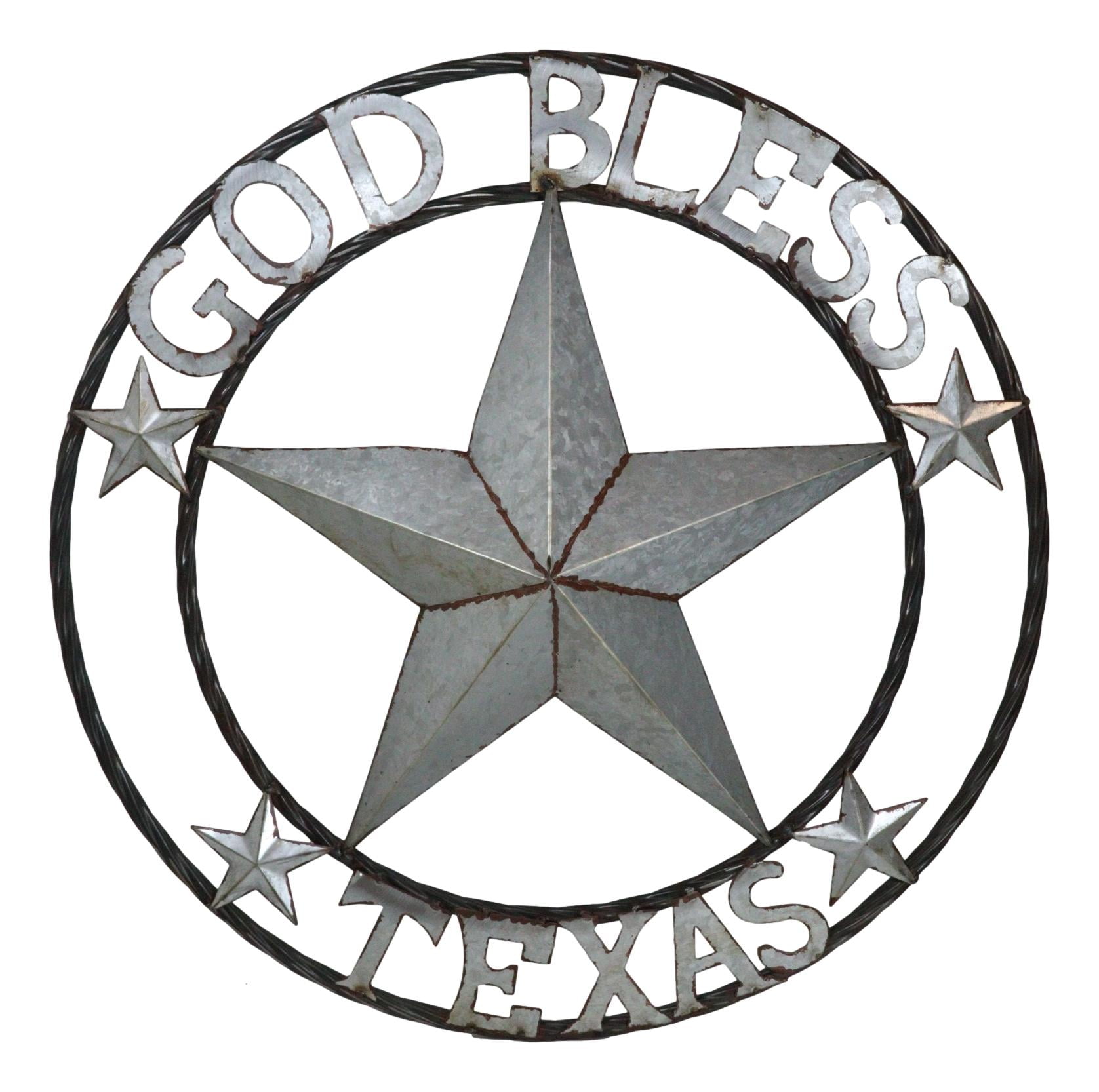 Large 24"D Rustic Western Star God Bless Texas Galvanized Metal Wall ...