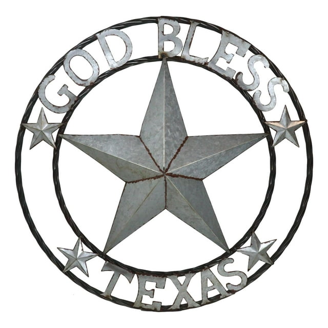 Large 24"D Rustic Western Star God Bless Texas Galvanized Metal Wall ...
