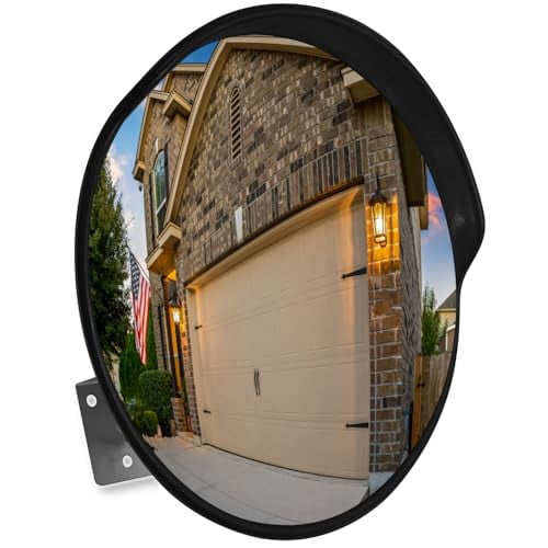 Large 24 Inch Convex Mirror for Blind Spots - 40 Ft Range Wide Views ...