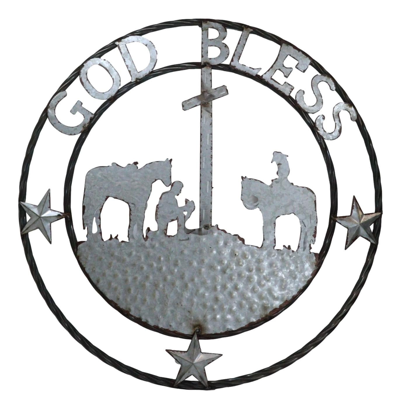 Large 24" Rustic Western Praying Cowboy Cowgirl God Bless Metal Wall Circle Sign - Walmart.com