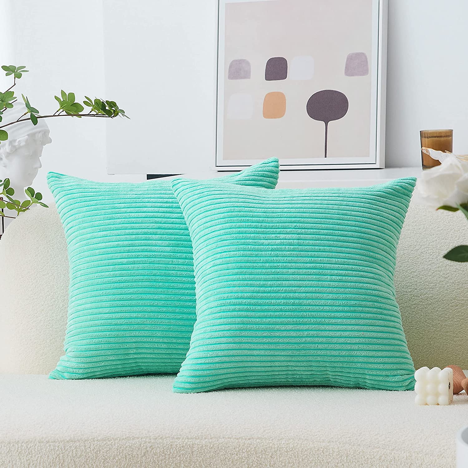 Large 24x24 Throw Pillow Covers for Living Room Striped Plush Green ...