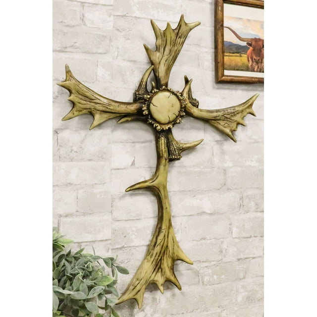 Large 26"H Rustic Western Stag Elk Deer Bone Antlers with Burr Center ...