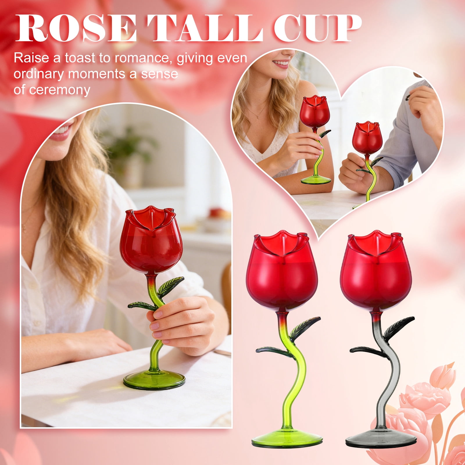 Large 280ml Red Green Rose Toasting Glass, Elegant High-Stem Glassware ...