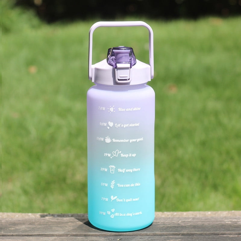 Large 2L Motivational Water Bottle with Time Marker, Straw, and Leak ...