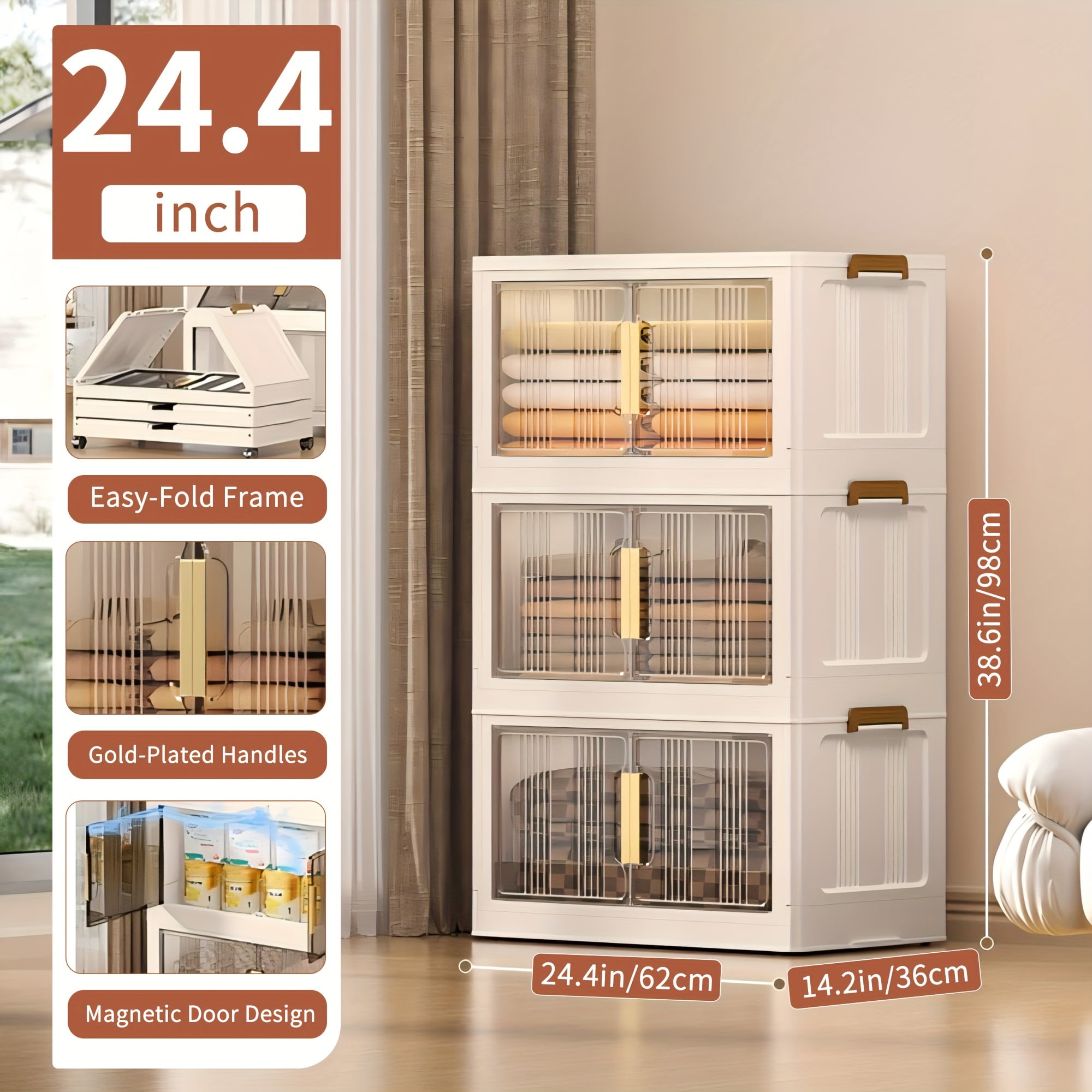 Large 3/4/5-Tier Folding Storage Cabinet | Plastic Bins with Lids ...