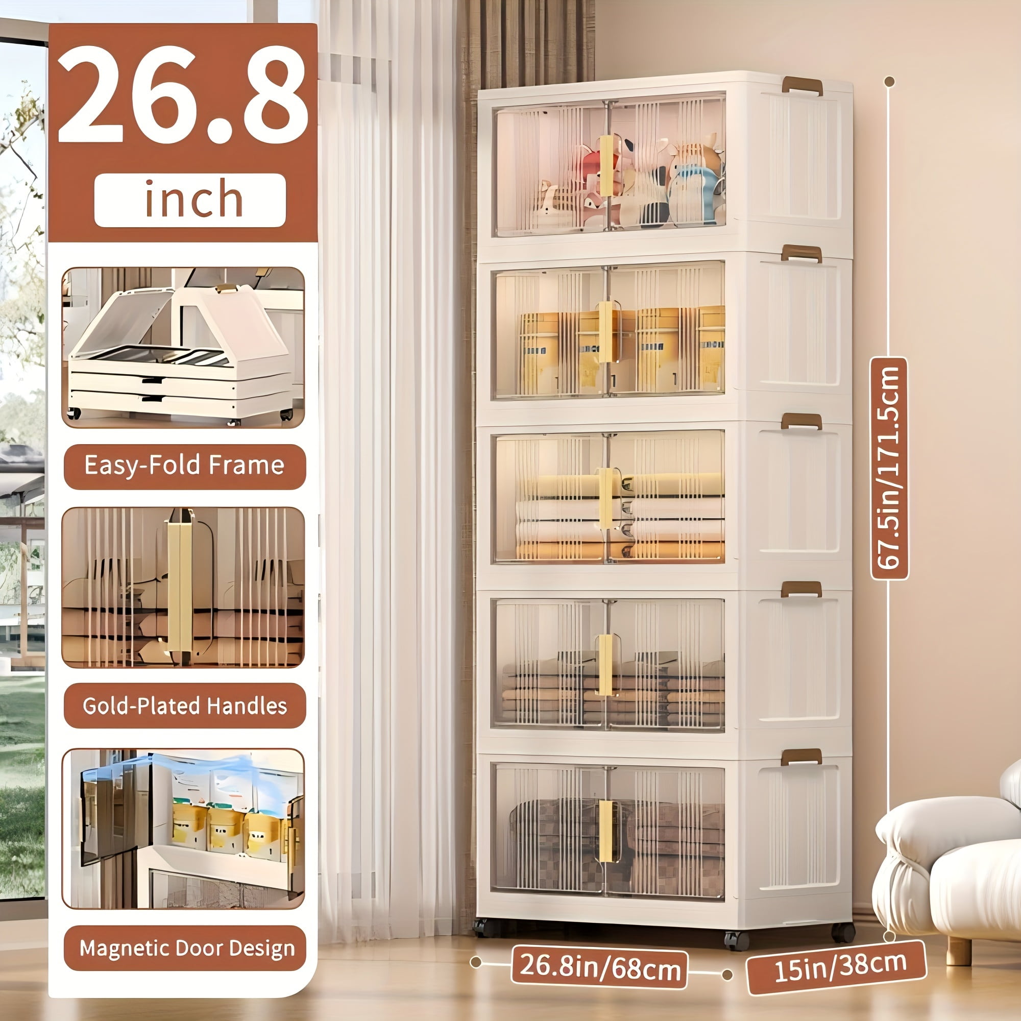 3/4/5-Tier Extra Large Folding Storage Cabinet Plastic Storage Bins ...