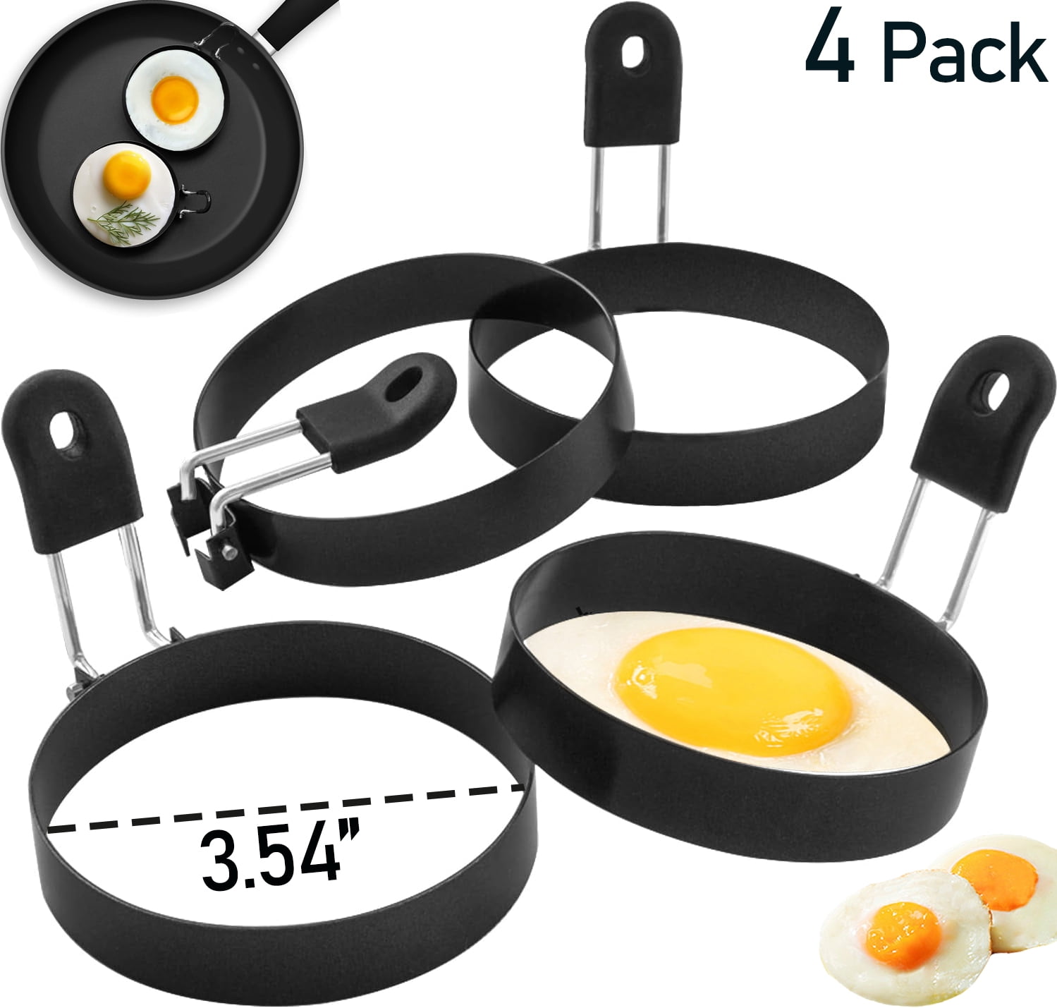 Asunby 3.5" Nonstick Egg Rings Set of 4, Round Crumpet Ring Mold Shaper ...