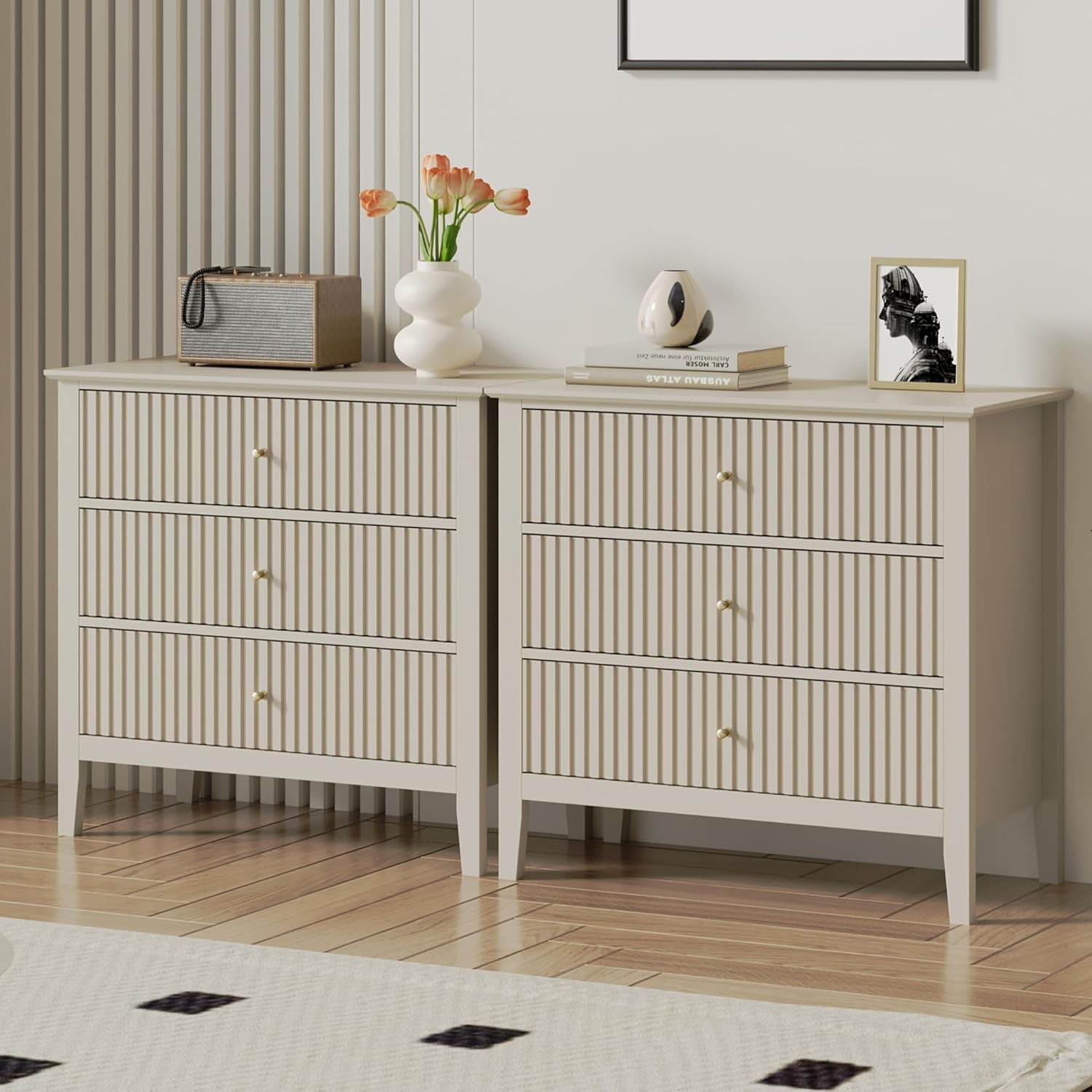 Large 3 Drawer Dresser Fluted Wood Drawers for Bedroom Painted 30 inch ...
