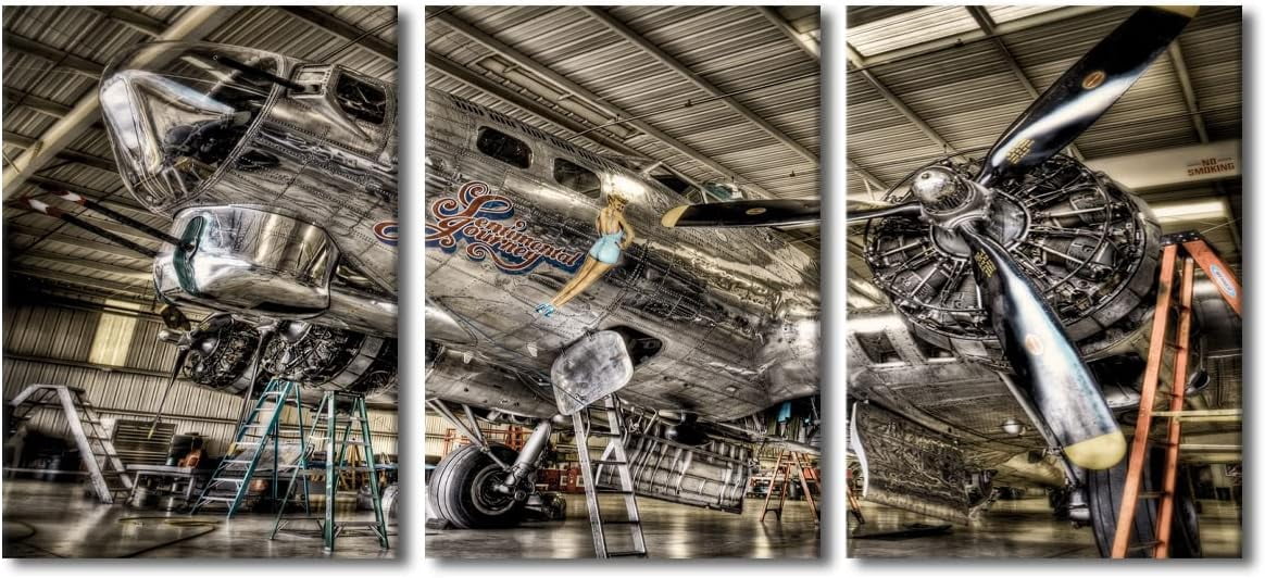 Large 3 Piece Canvas Wall Art Airplane Pictures Black and White ...