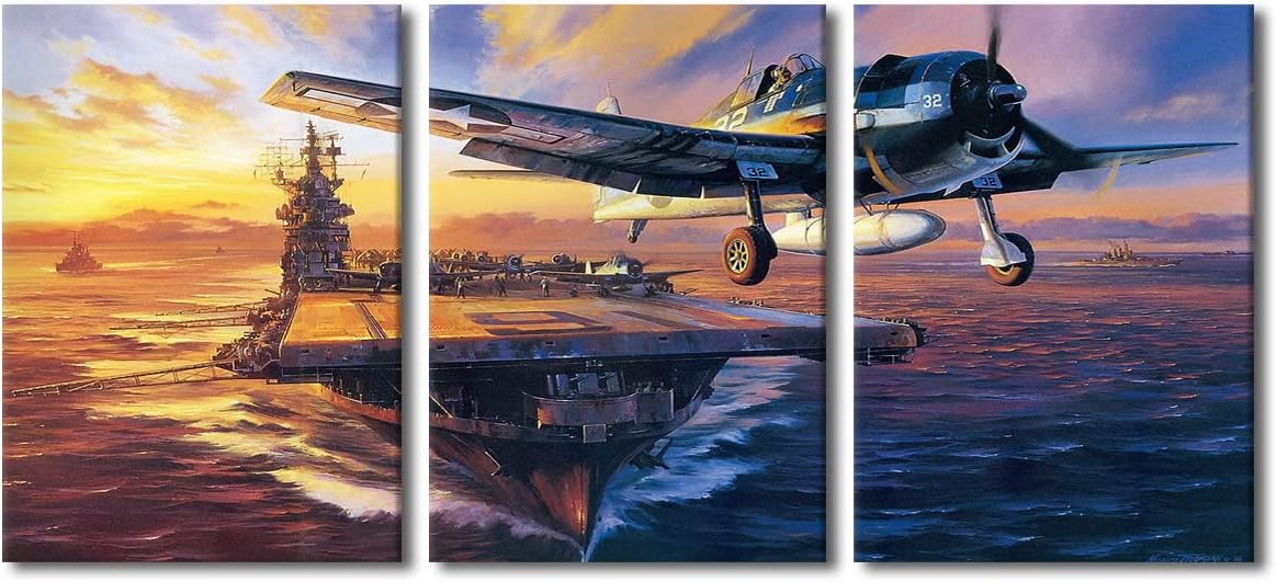 Large 3 Piece Canvas Wall Art Airplane Pictures Black and White ...