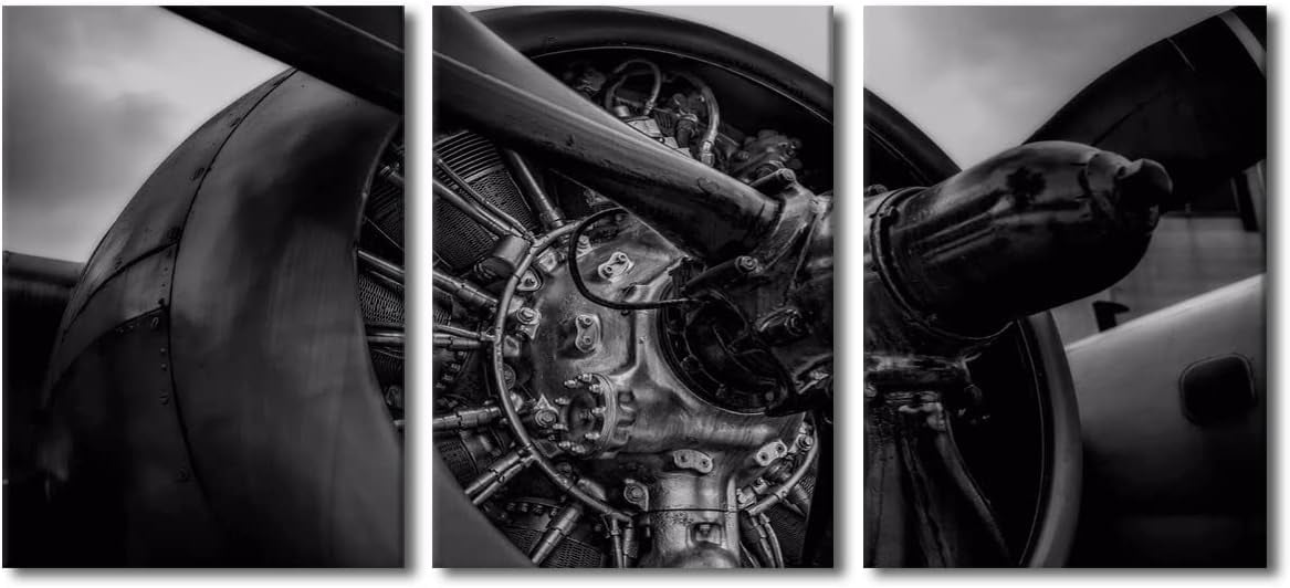 Large 3 Piece Canvas Wall Art Airplane Pictures Black and White ...