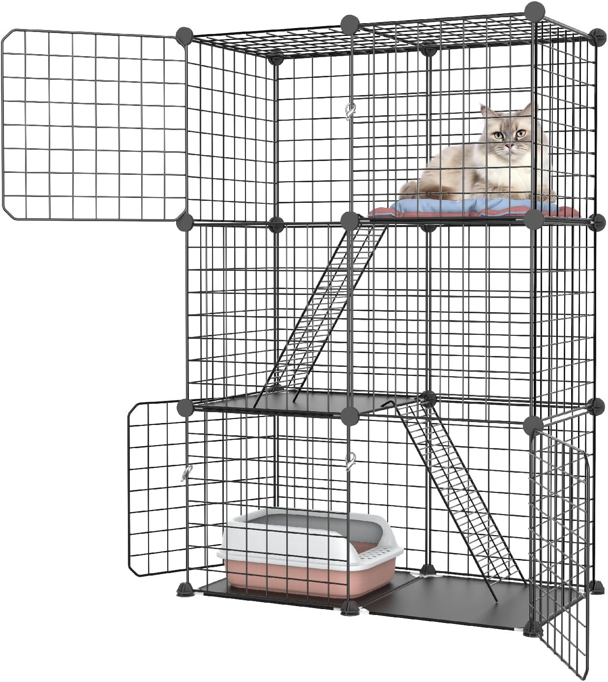 Large 3 Tier Cat Cage, DIY Cat Detachable Metal Wire Kennel Crate, Cat ...