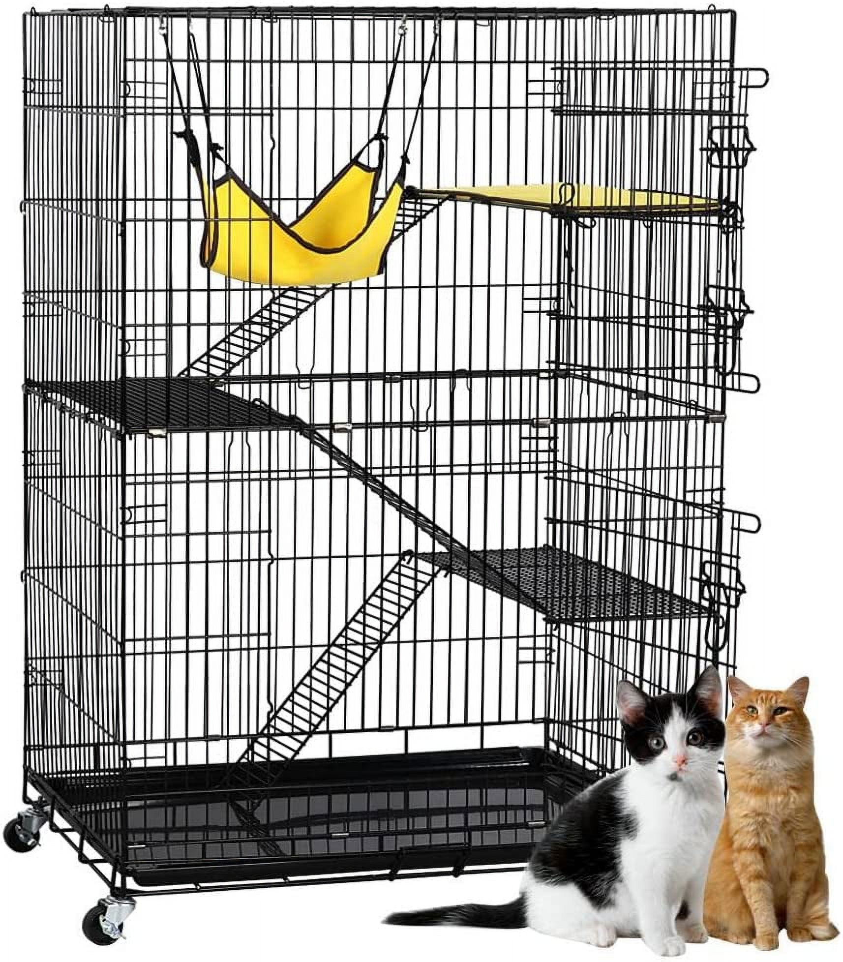 Large 3-Tier Metal Wire Cat Kitten Cage Crate Playpen Home on Wheels ...