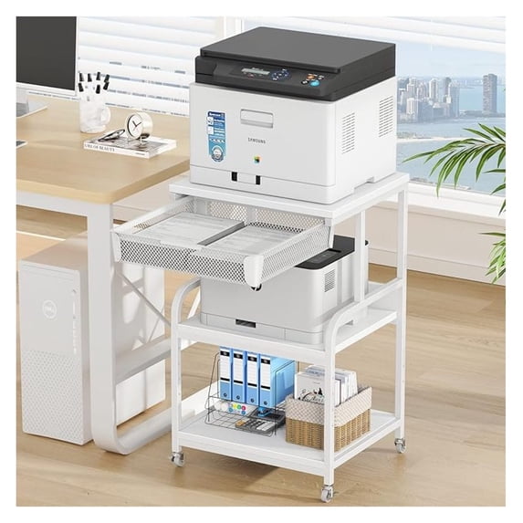 Large 3-Tier Rolling Printer Stand with Storage Drawer & 5 Adjustable ...