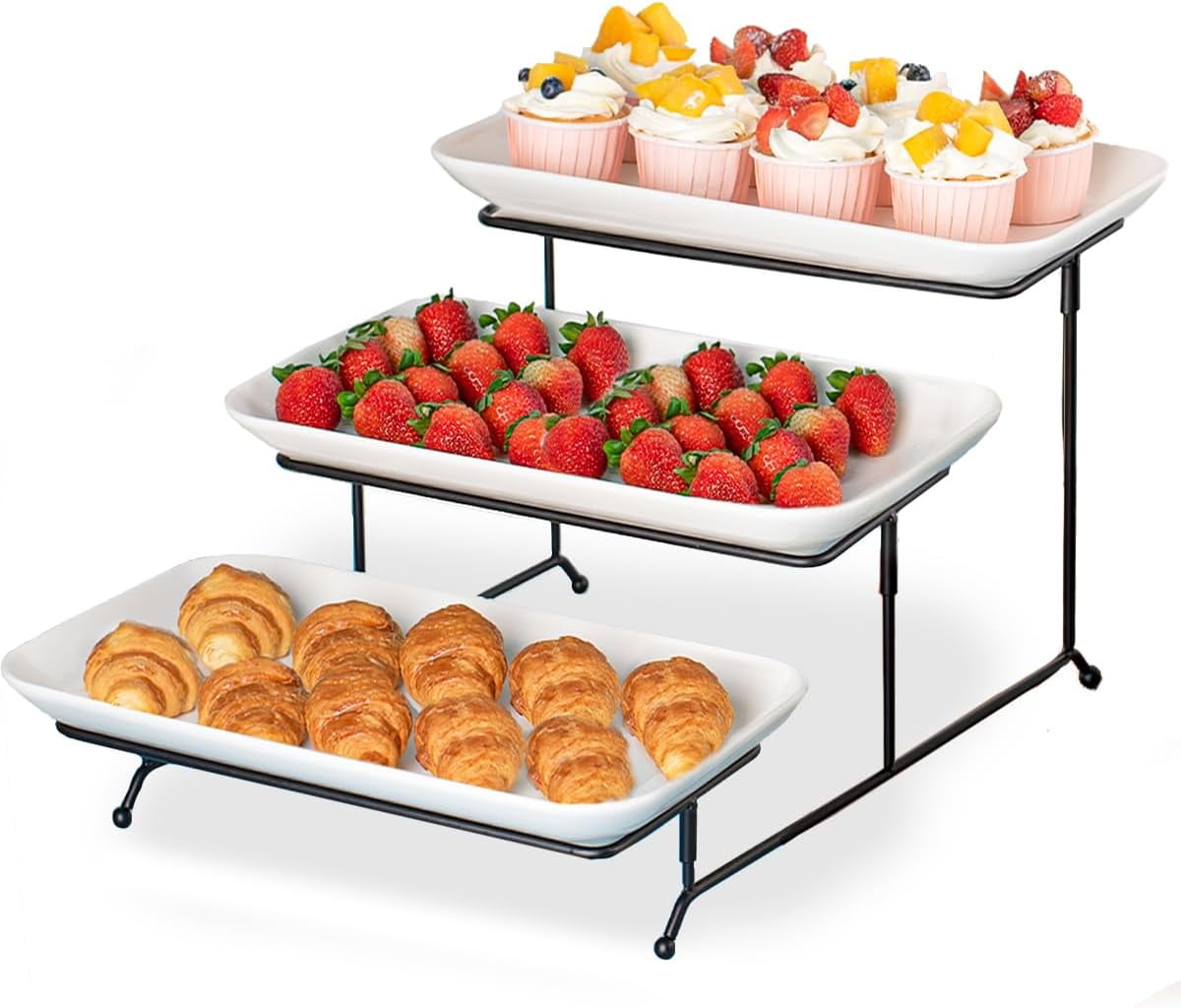 Large 3 Tier Serving Tray Set, 14 Inch Tiered Serving Stand, Sturdier ...