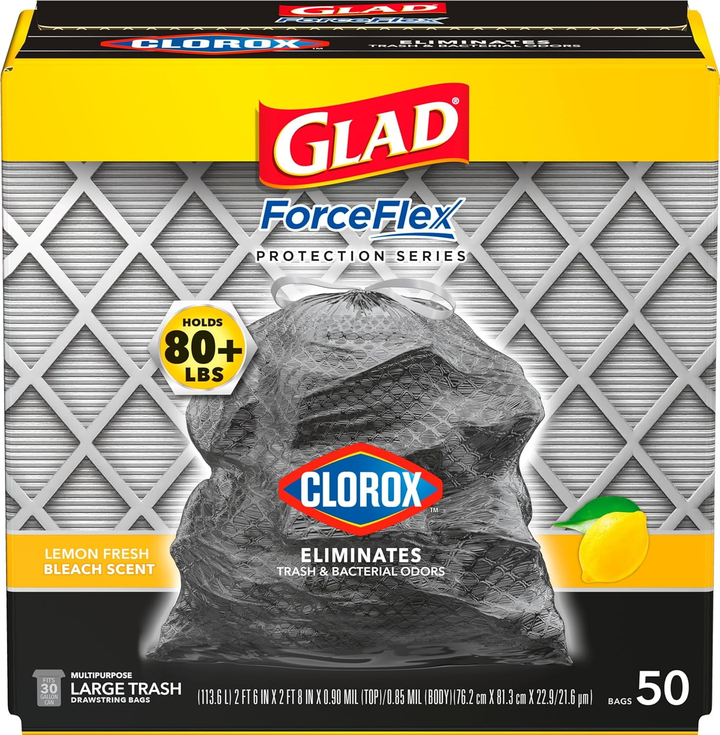 Large 30 Gallon Trash Bags, Lemon Fresh Bleach Heavy Duty Garbage Bags ...