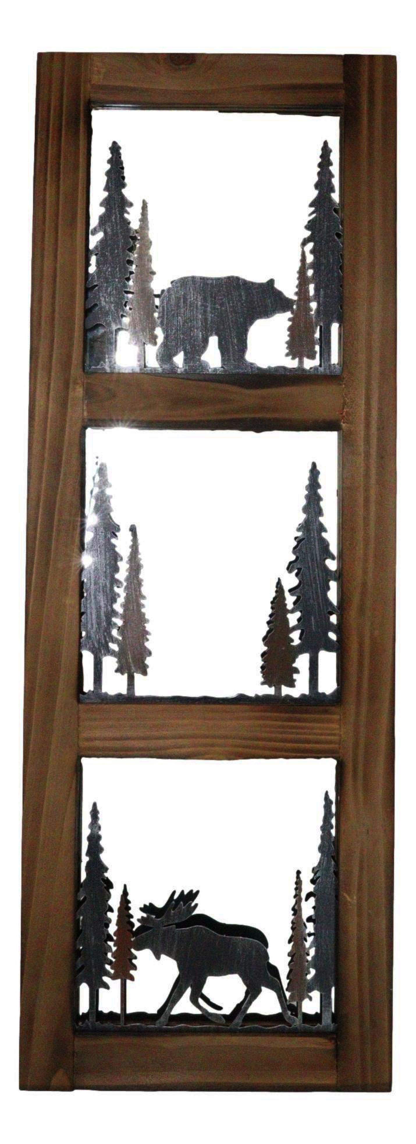 Large 30"H Western Rustic Bear And Moose In Pine Trees Forest Wooden ...