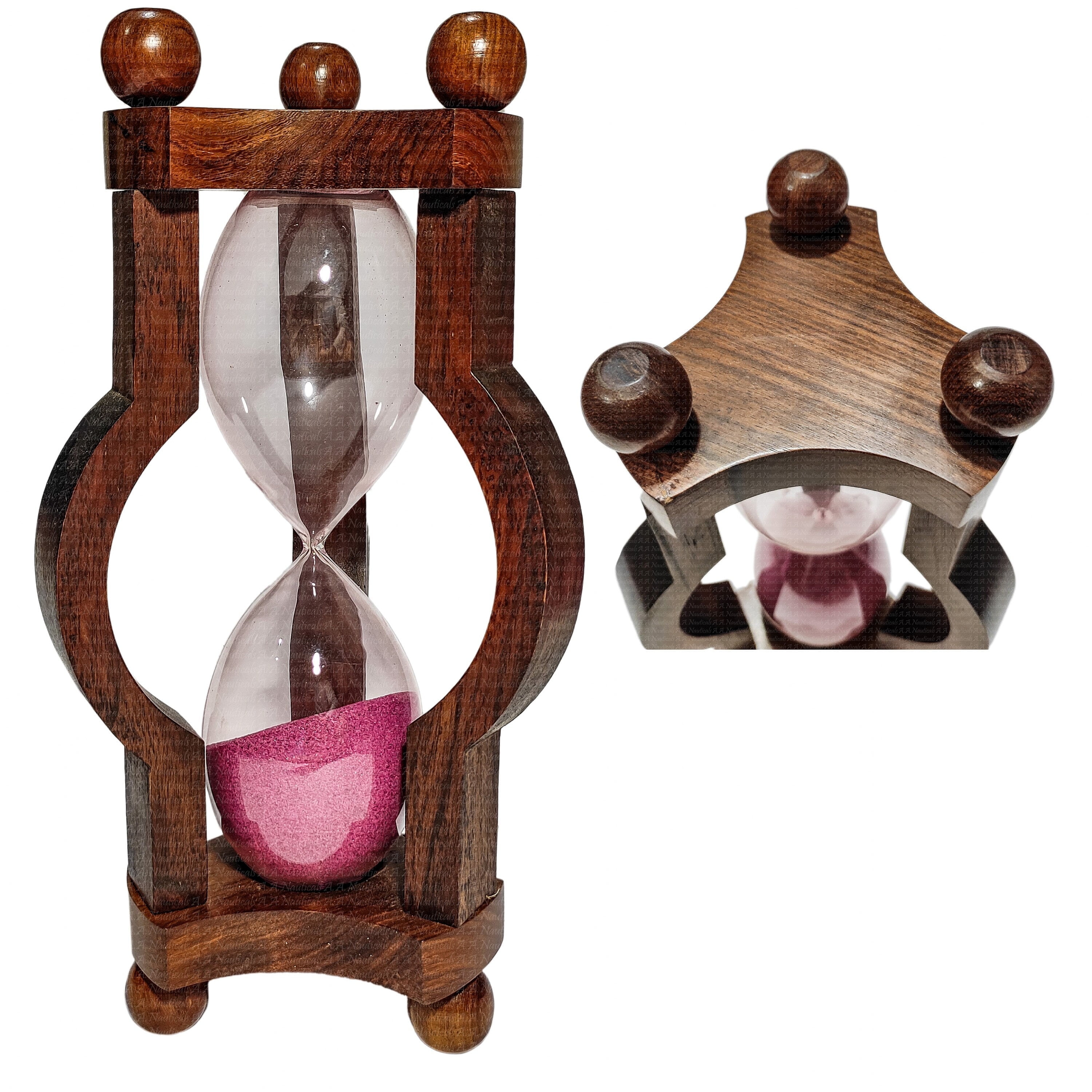 Large 30 Min Wooden Hourglass Sand Timer with Pink Sand, Vintage ...