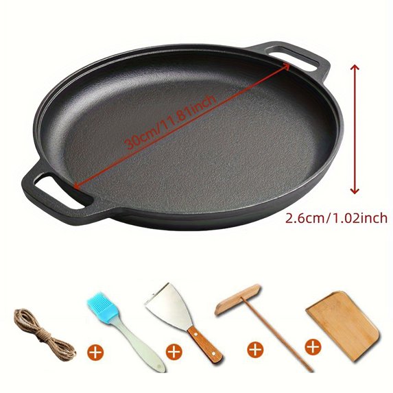 Large 30cm Cast Iron Skillet with 5-Piece Kit, Pre-Seasoned Family-Size ...
