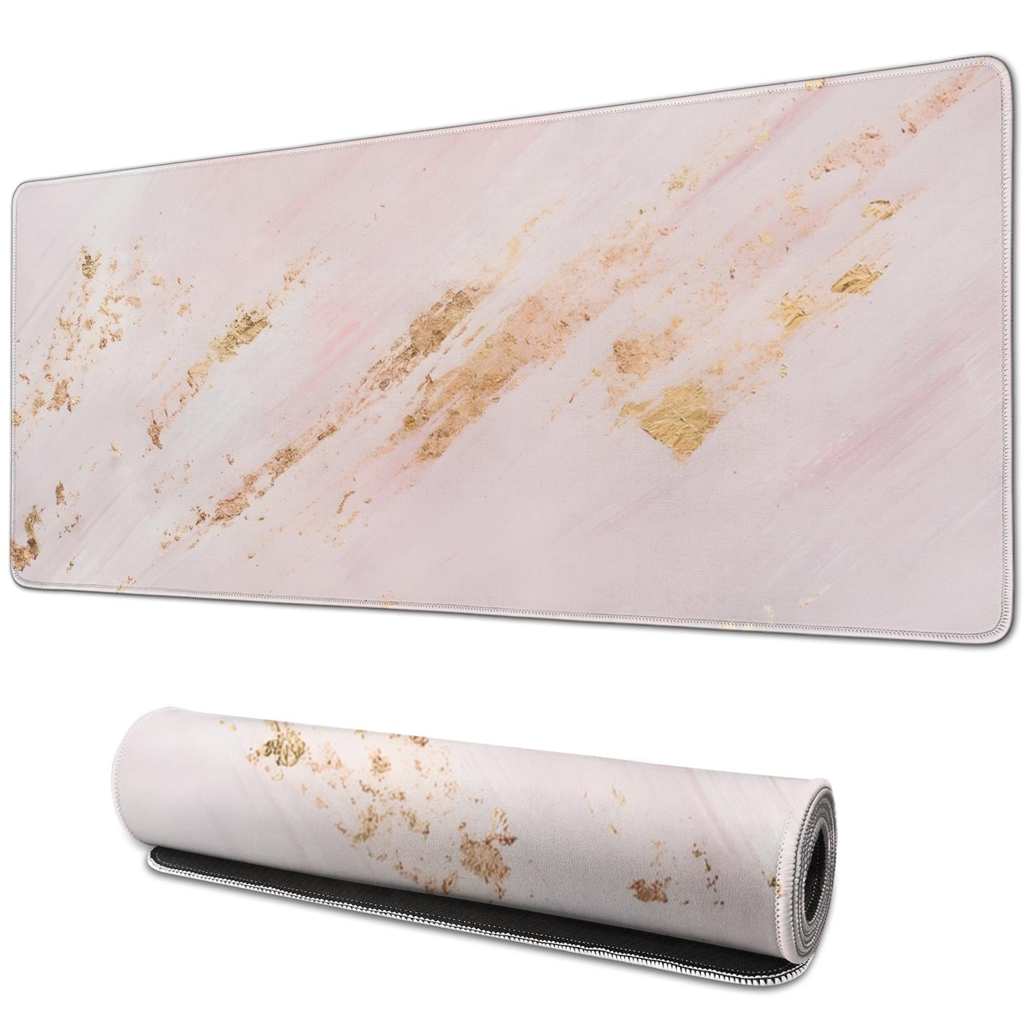 Large 31.5 x 11.8 Inch Rose Gold Marble Mouse Pad - Cute Pink Desk Mat ...