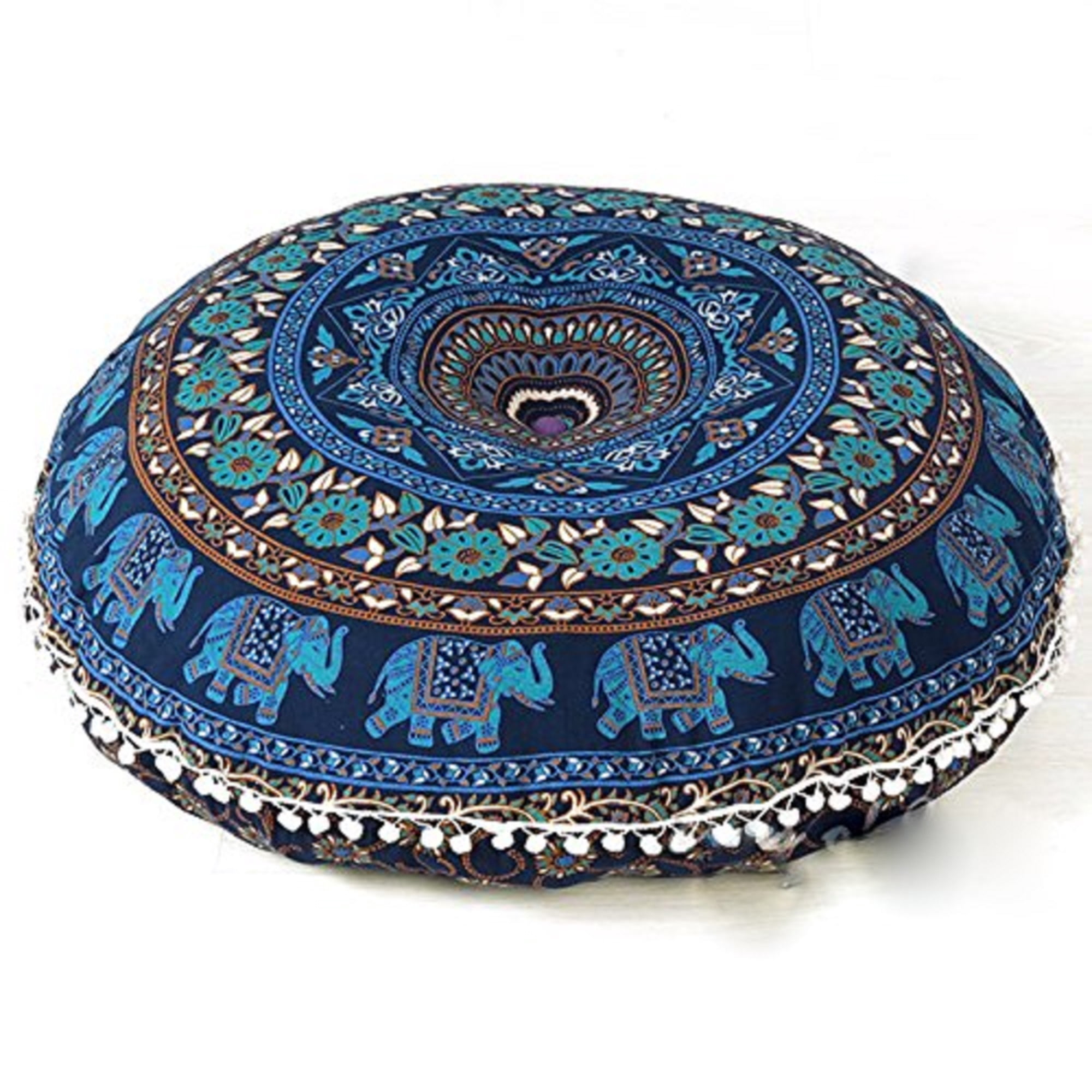 Large 32" Round Pillow Cover, Decorative Mandala Pillow Sham, Indian ...