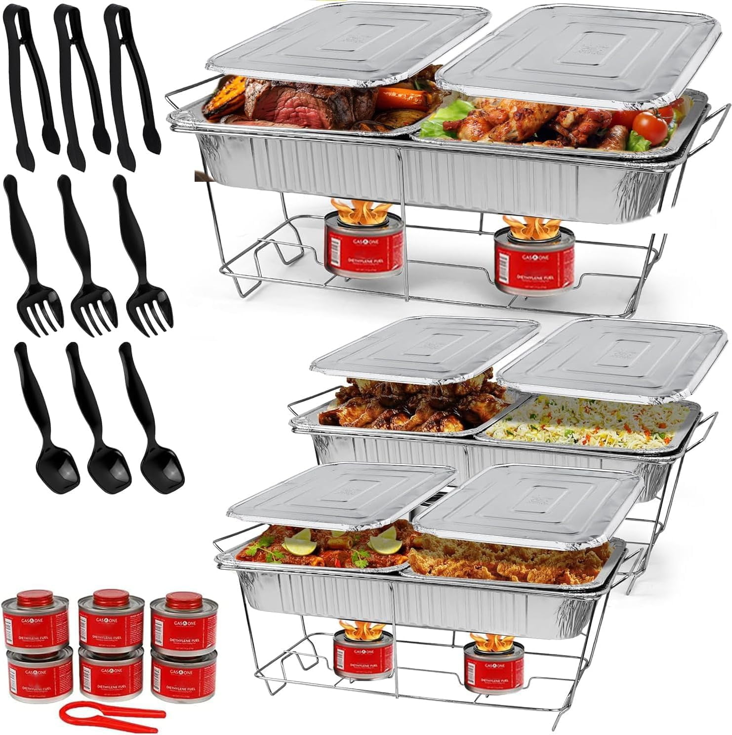 Large Full Size 33-Pcs Disposable Chaffing Buffet with-Covers, Utensils ...
