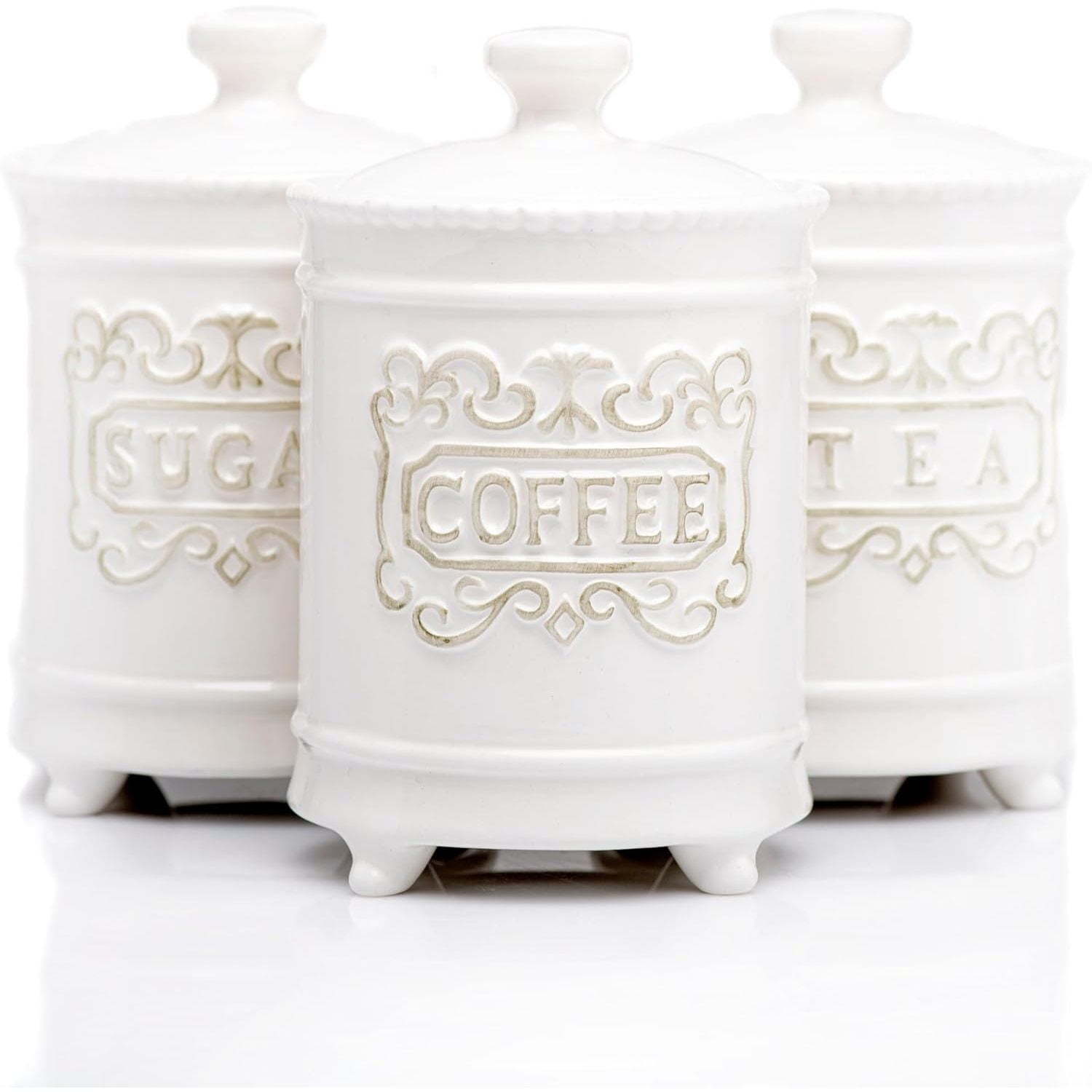 Large 35 Ounce Elegant Ceramic Kitchen Canisters Set of 3 - Beautifully ...