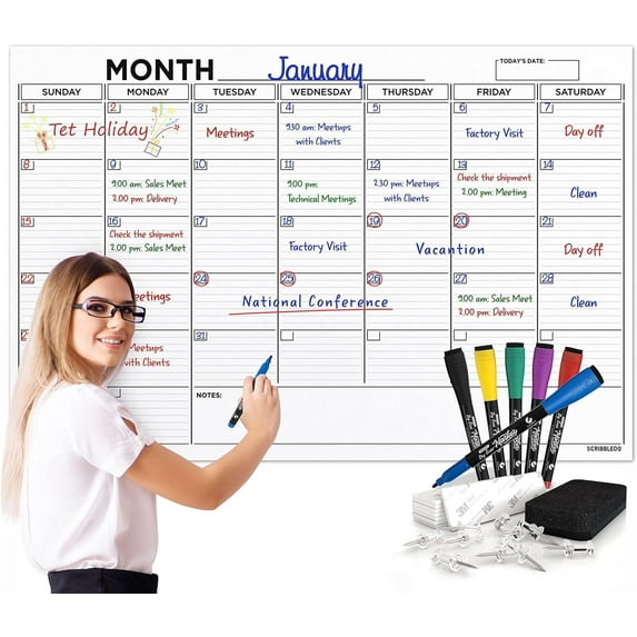 Large 36"x48" White Board Calendar Dry Erase Calendar for Wall Big Dry ...