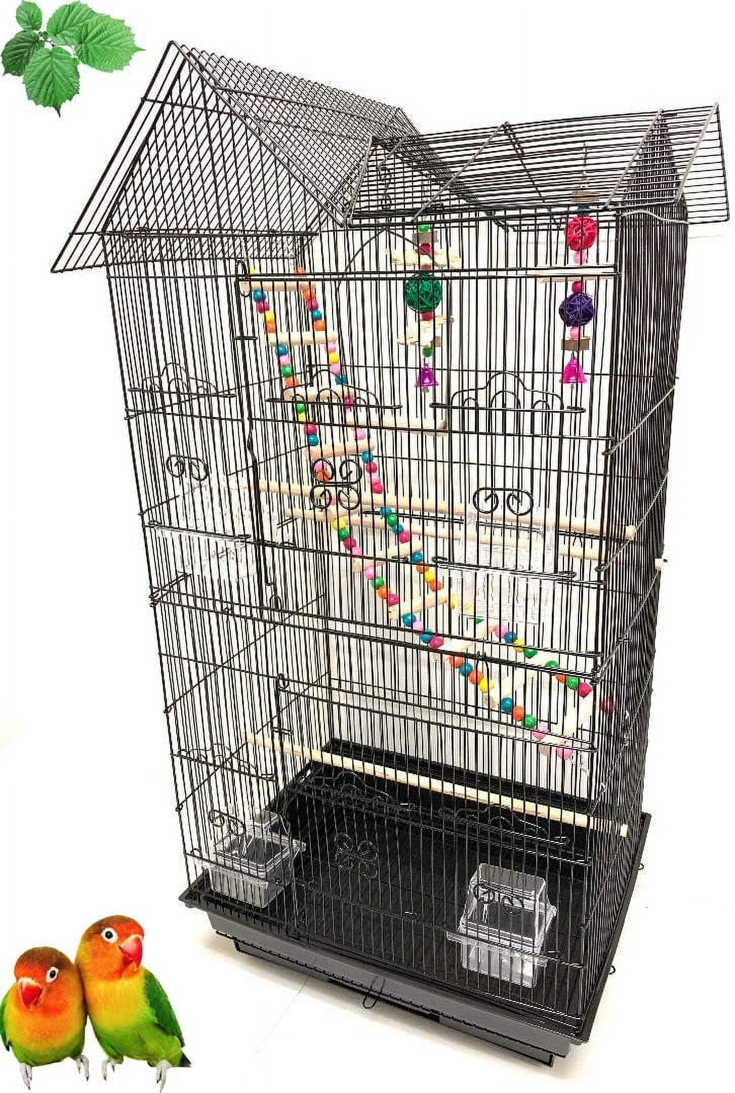 Large 39-inch Double Roof Top Flight Parrot Bird Cage with Toy and ...