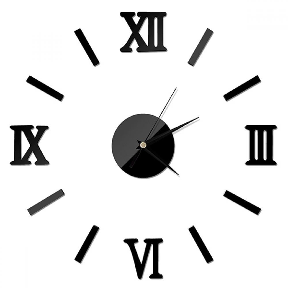 Large 3D DIY Wall Clock, Giant Roman Numerals Clock Frameless Mirror ...