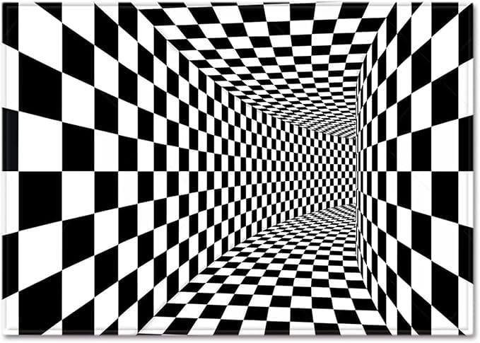 Large 3D Optical Illusion Rug, Vortex Trippy Black And White Plaid ...