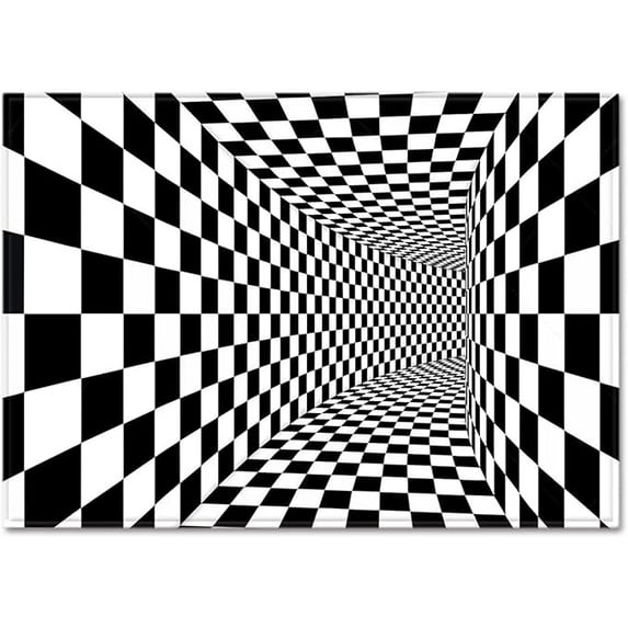 Large 3D Optical Illusion Rug, Vortex Trippy Black And White Plaid ...