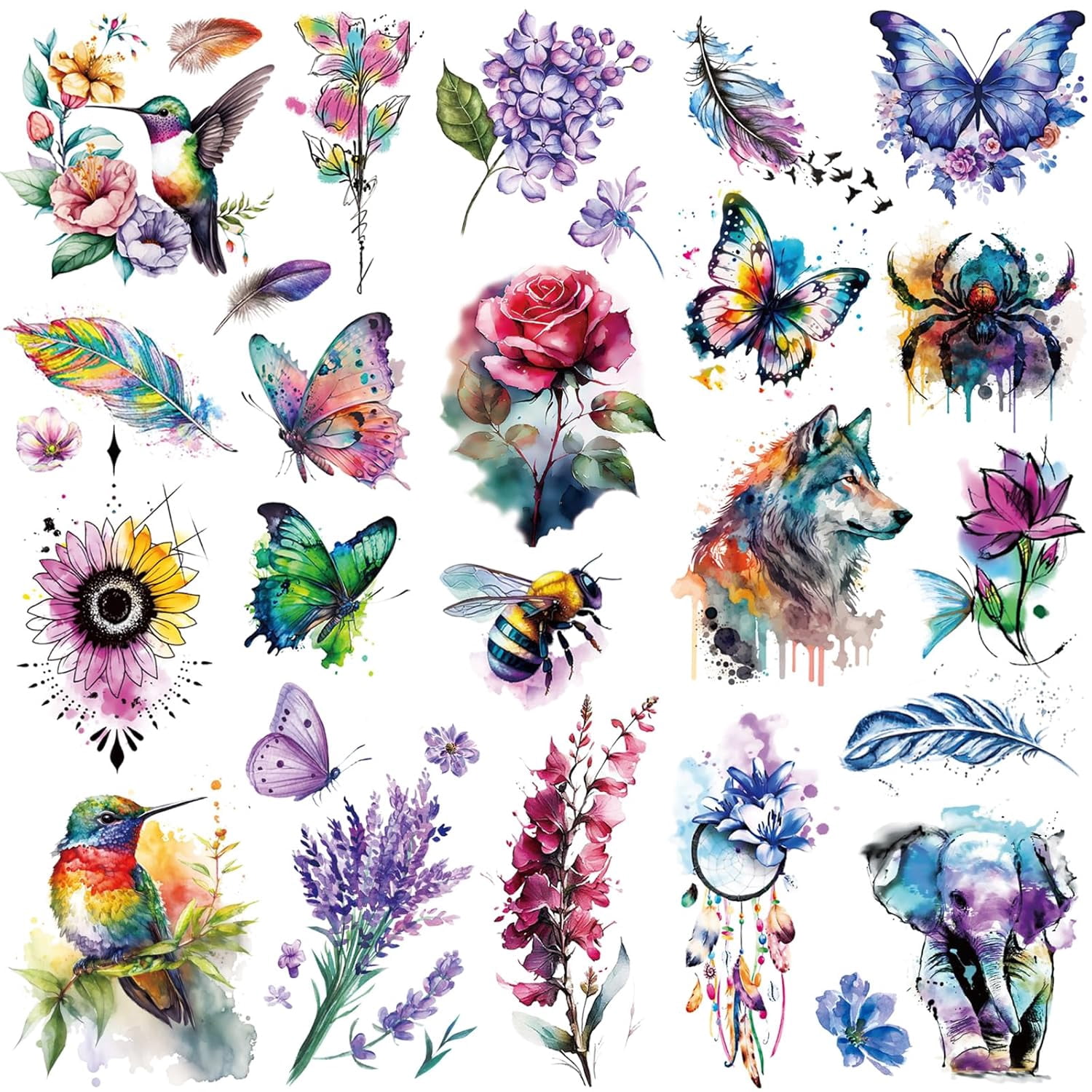 Large 3D Watercolor Temporary Tattoos For Women Girls-Colorful Flower ...