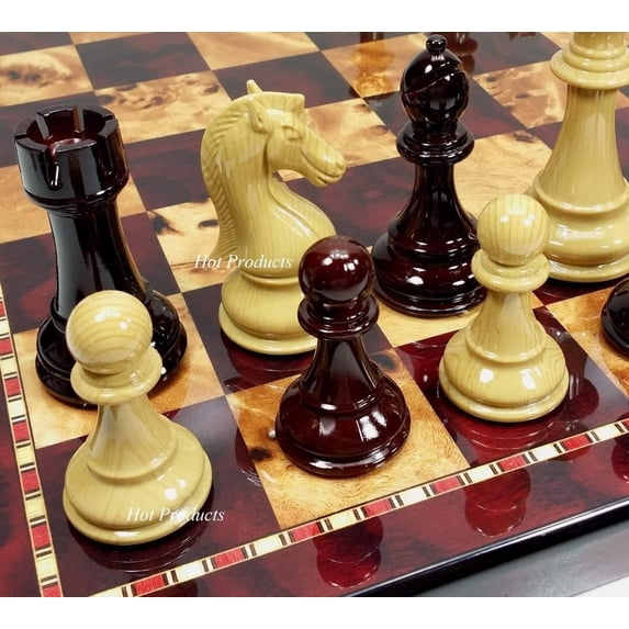 Large 4 1/4" King Staunton High Gloss Chess Set W/ 18" Cherry Color ...