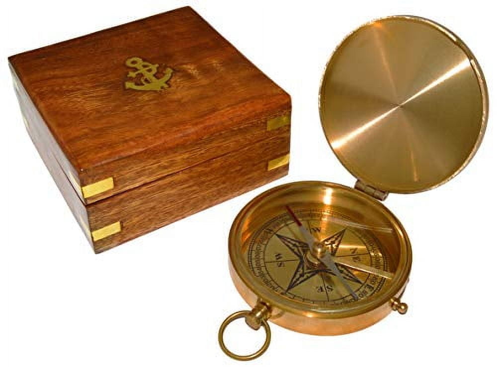 Large 4" Brass Compass with Rosewood Storage Box, Fully Functional ...