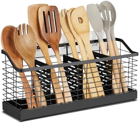 Large 4-Compartment Utensil Holder - Matte Black Kitchen Counter ...