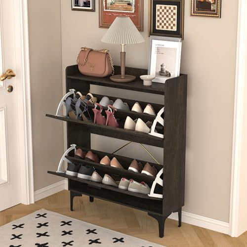 Large 4 Doors Shoe Storage Cabinet with Adjustable Shelves ...