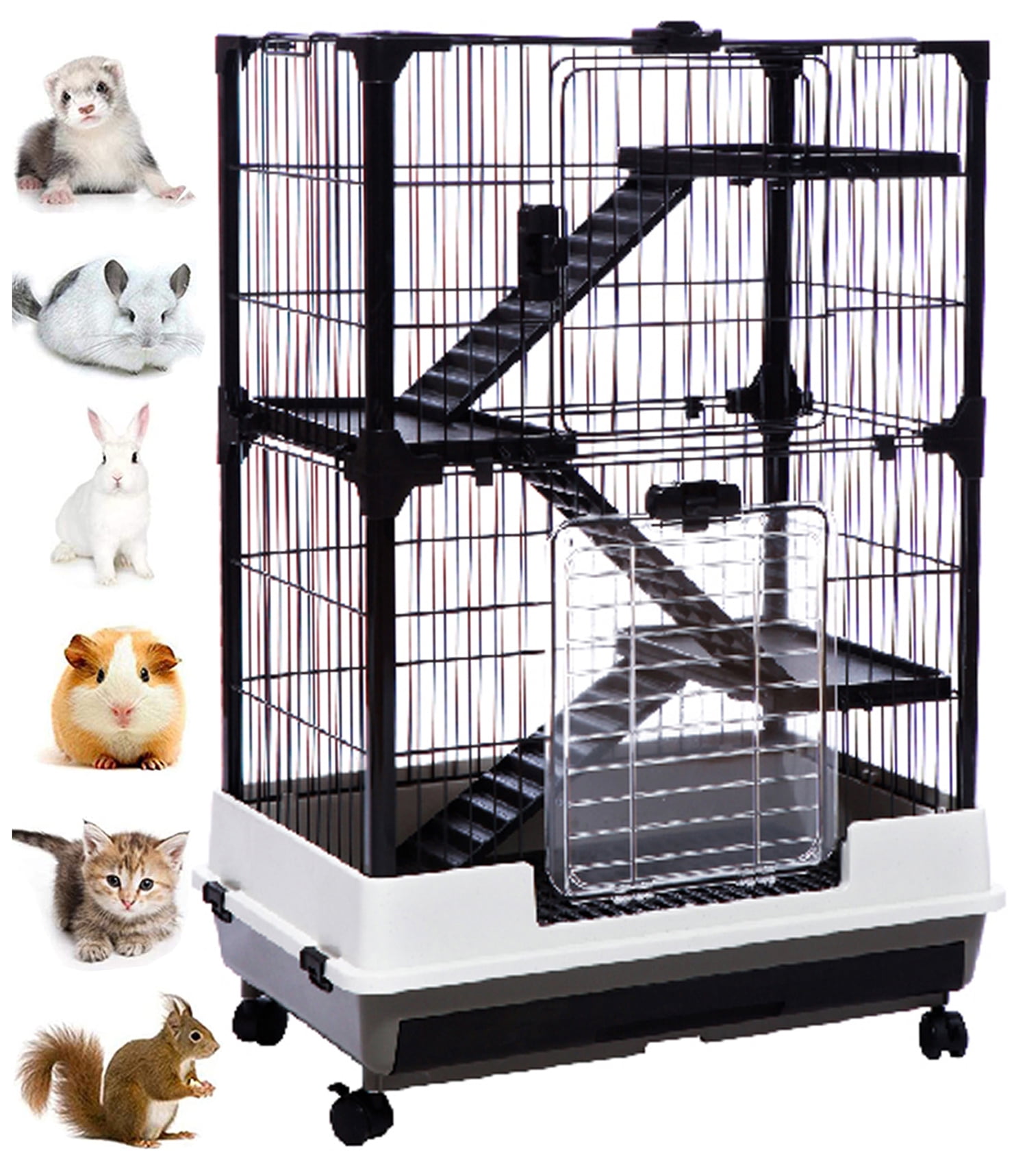Deluxe 4-Floor Cage for Small Animals - Paw Safe, Leakproof, Large ...