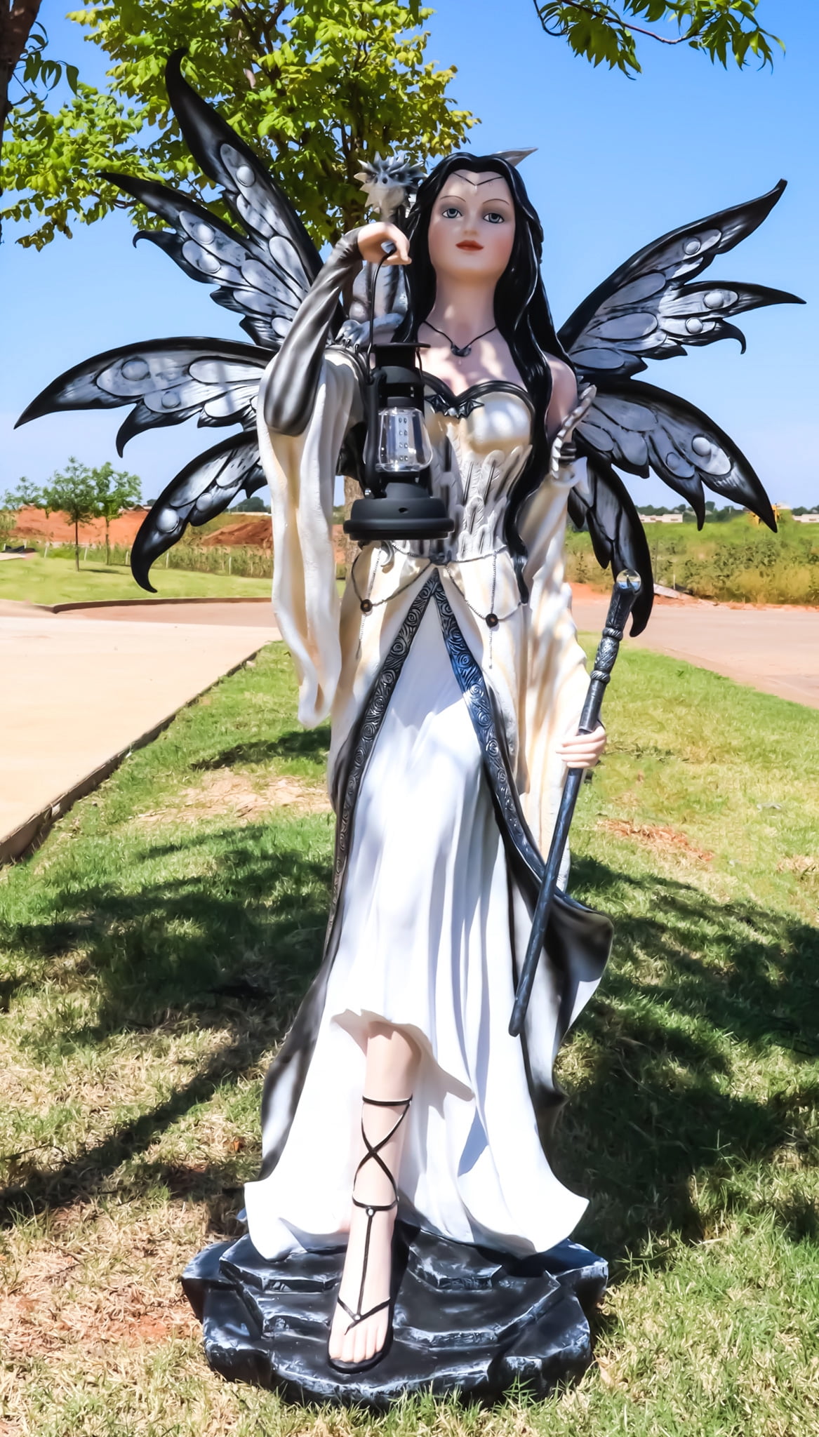 Large 4 Ft Spell Caster Winter Fairy & Dragon Sculpture with Solar LED ...