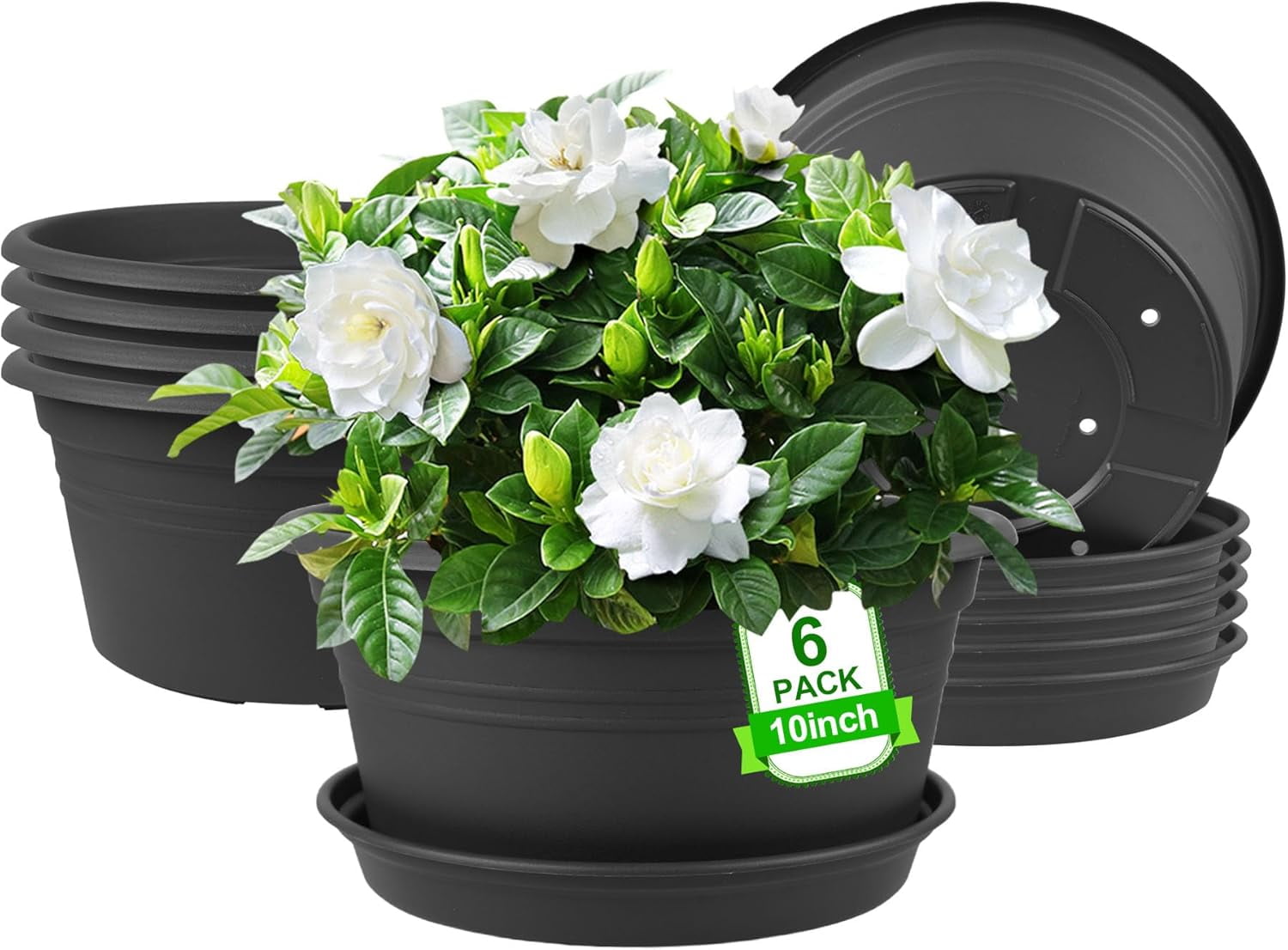 Large 4 Pack13 inch Plant Pots, Round Plastic Pots for Plants, Outdoor ...