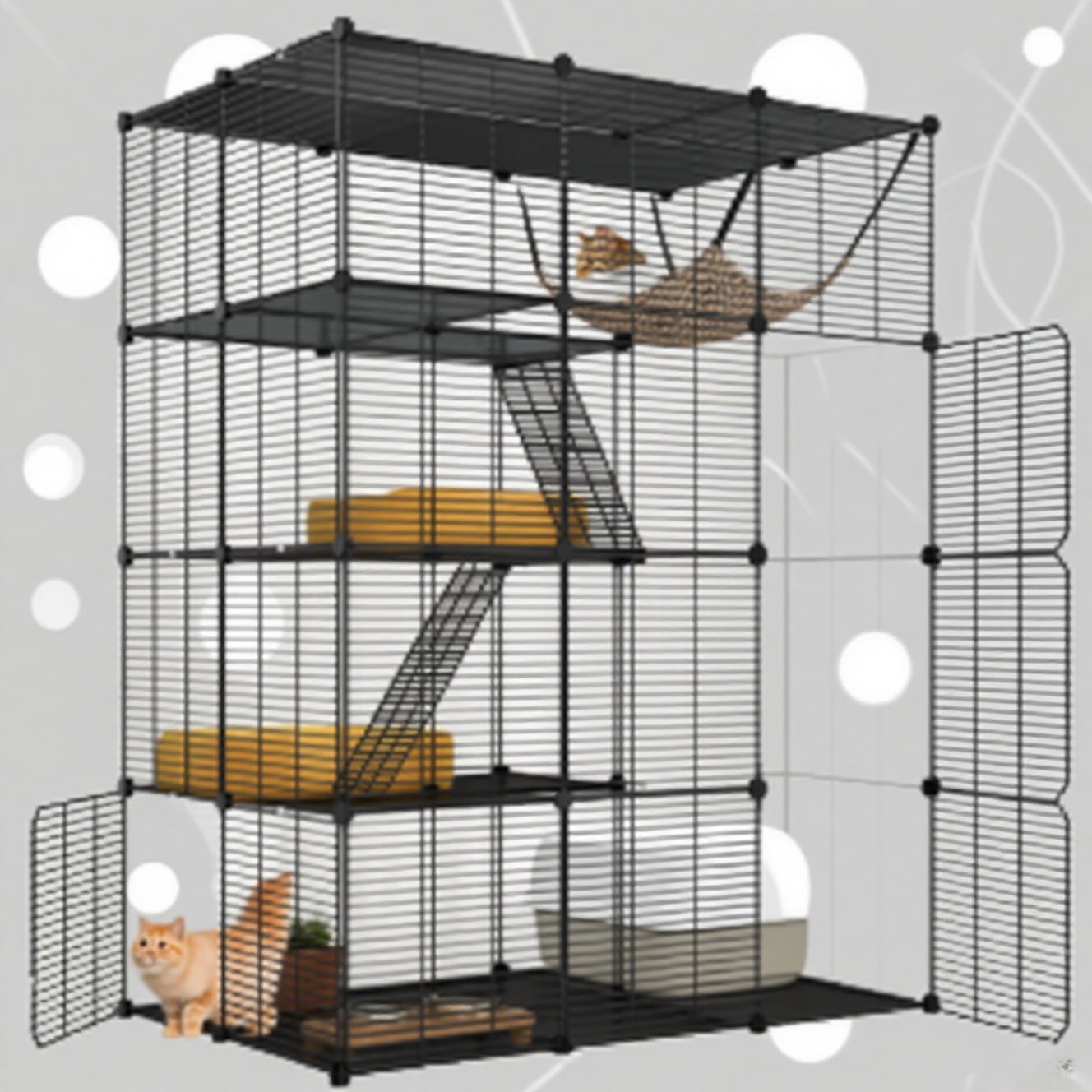 Large 4-Tier Indoor Outdoor Cat Cage with Hammock – DIY Detachable Cat ...