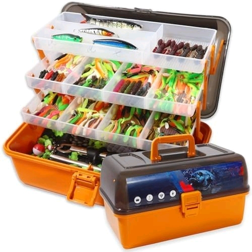 Large 4-Tray Tackle Box Organizer with Tackle Included, Large Portable ...