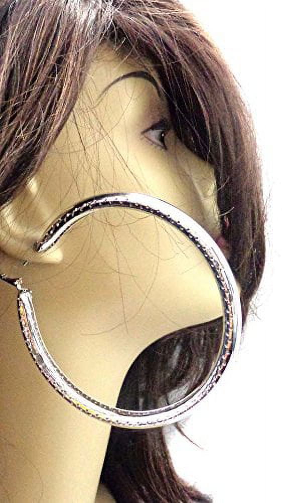 Large 4 inch Hoop Earrings Silver Tone Shiny Dotted Round Hoops ...