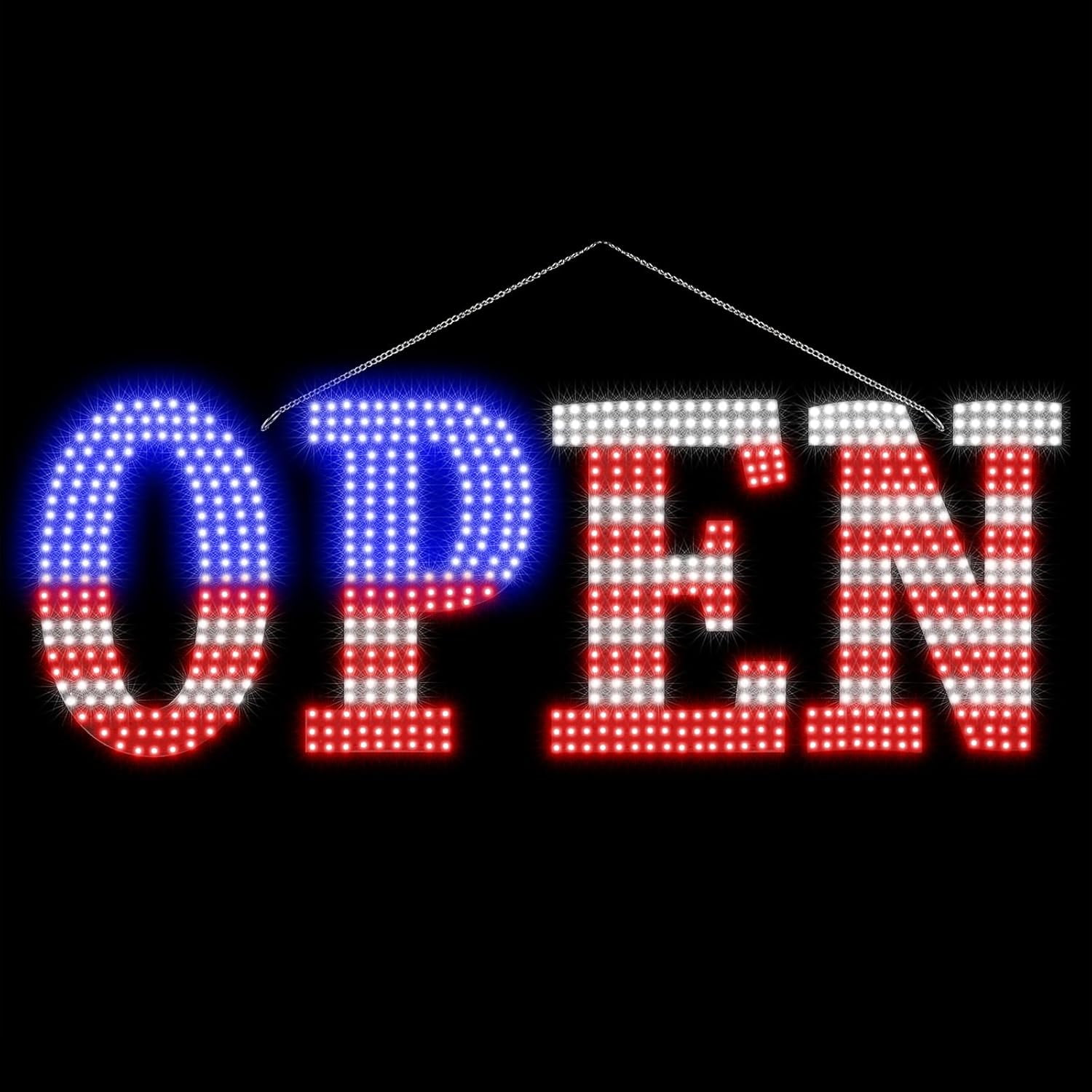 Large 40"x14" USA Flag LED Open Signs for Business, Unique Design with ...