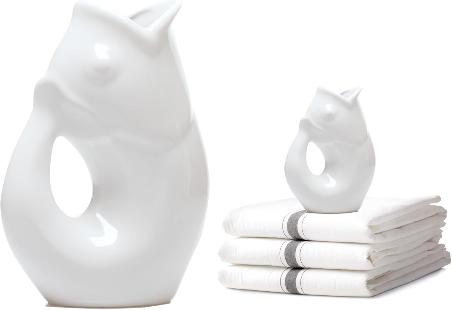Large 42oz Fish Pitcher Set - Bright White with 3 Black Urban-Style ...