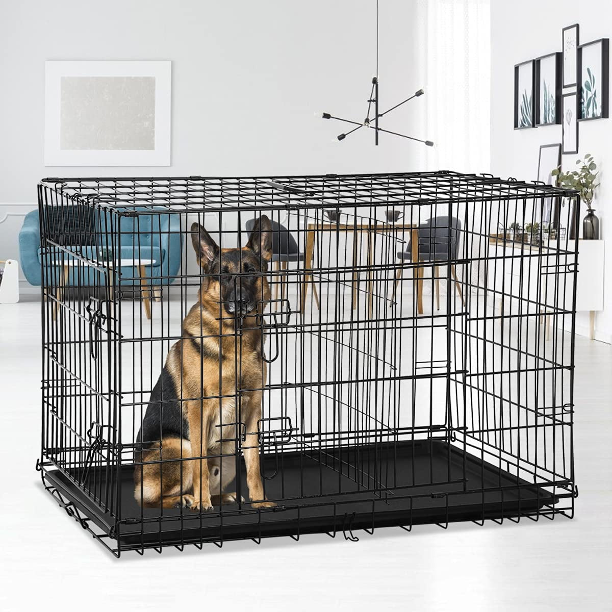 Large 48" Foldable Dog Cage Metal Wire Kennel with Removable Tray ...