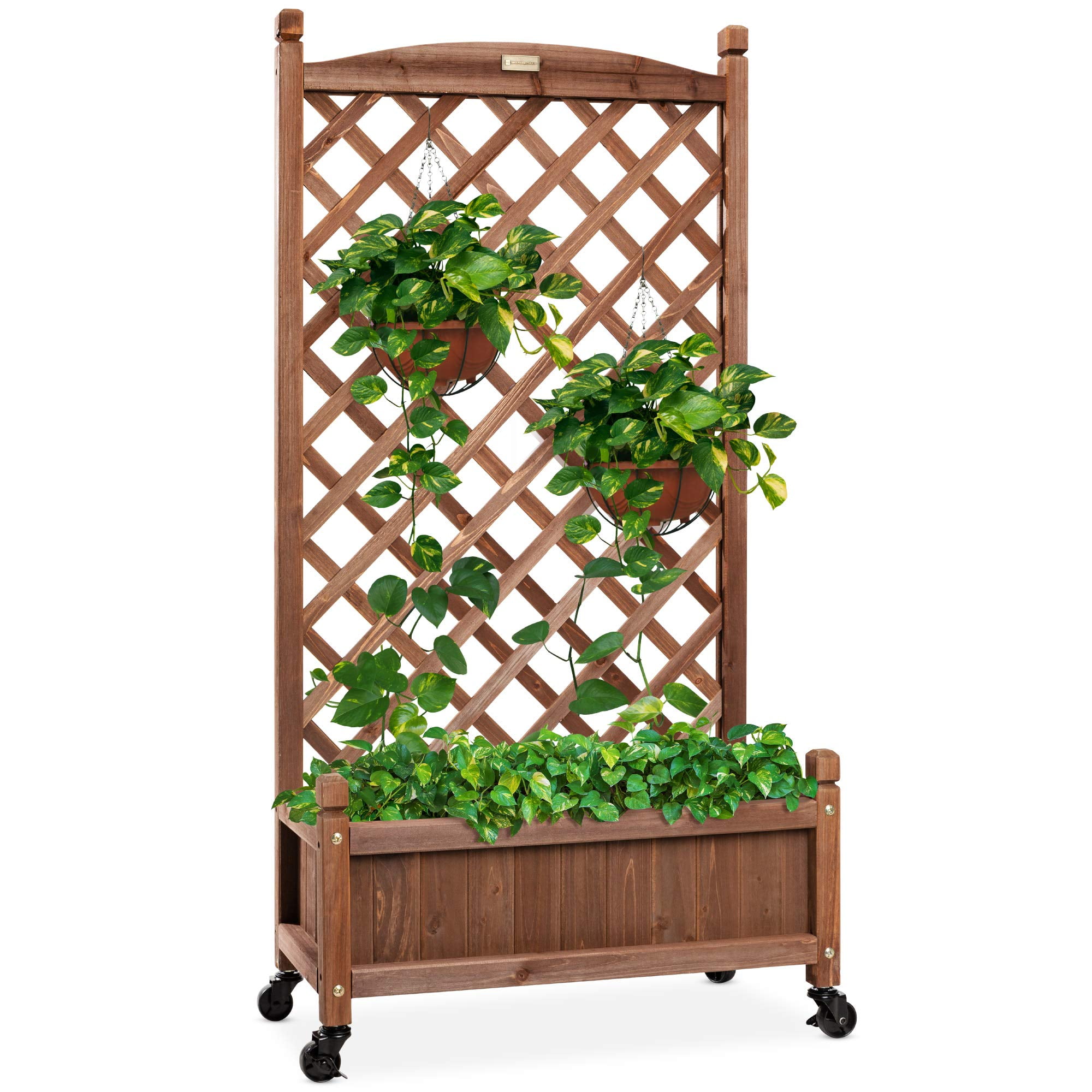 Large 48 Inch Wood Planter Box & Diamond Trellis, Portable Outdoor ...