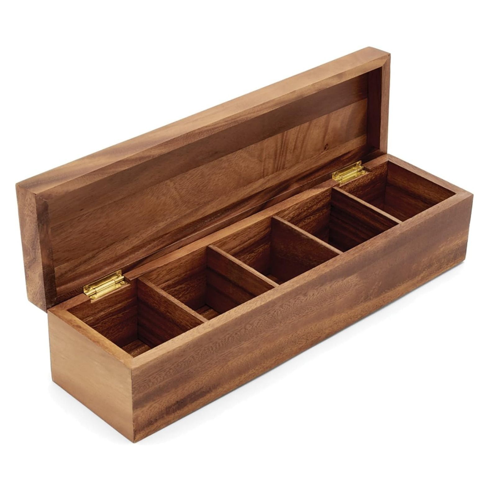 Large 5 Compartment Tea Box, Acacia Wood Tea Bag Organizer With Lid ...