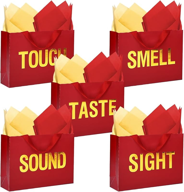 Large 5 Senses Gift Bags for Him Her, Gold Foil Sight Smell Touch Taste ...